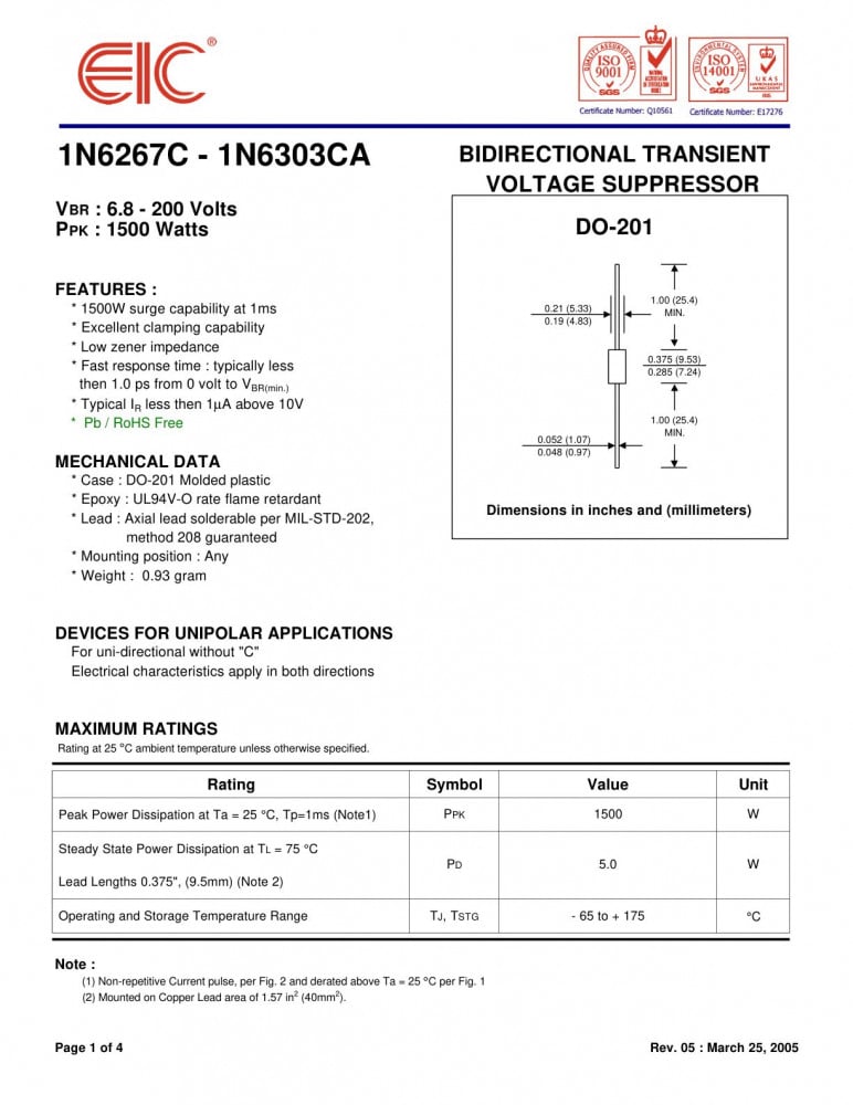 1N6296CA datasheet page 1
