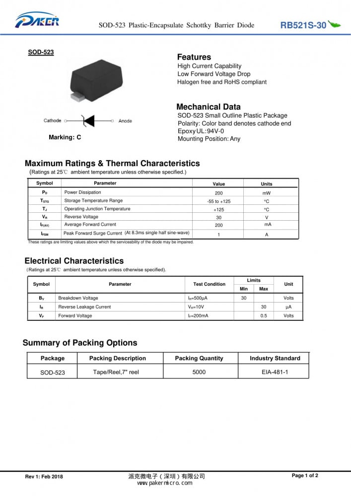 RB521S-30 technical document page 1