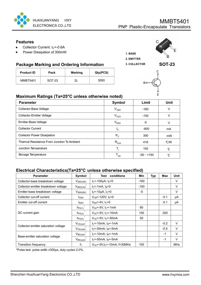 MMBT5401 technical document page 1