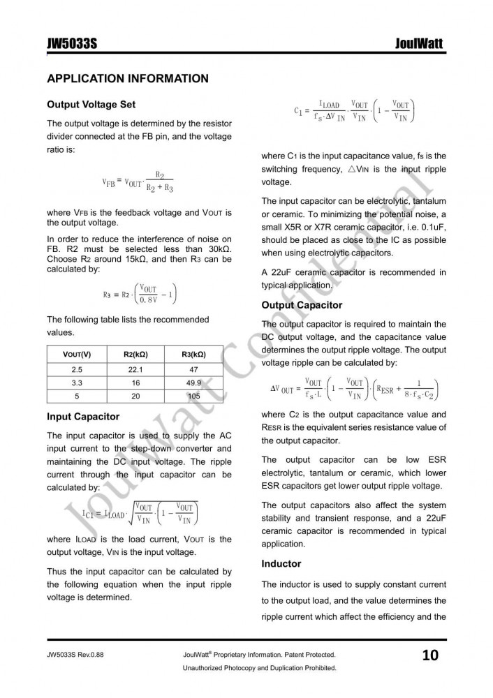 JW5033S datasheet page 10