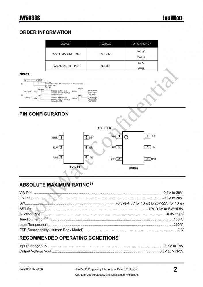 JW5033S datasheet page 2