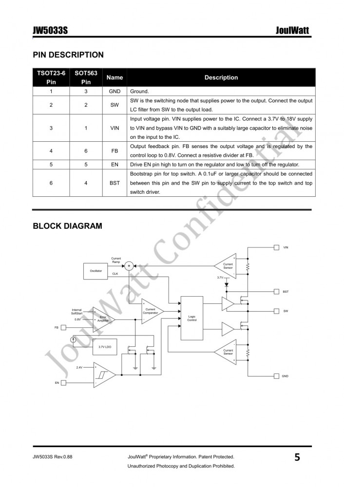 JW5033S datasheet page 5