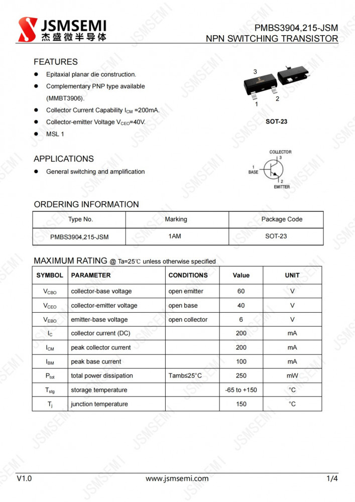 PMBS3904,215-JSM datasheet page 1