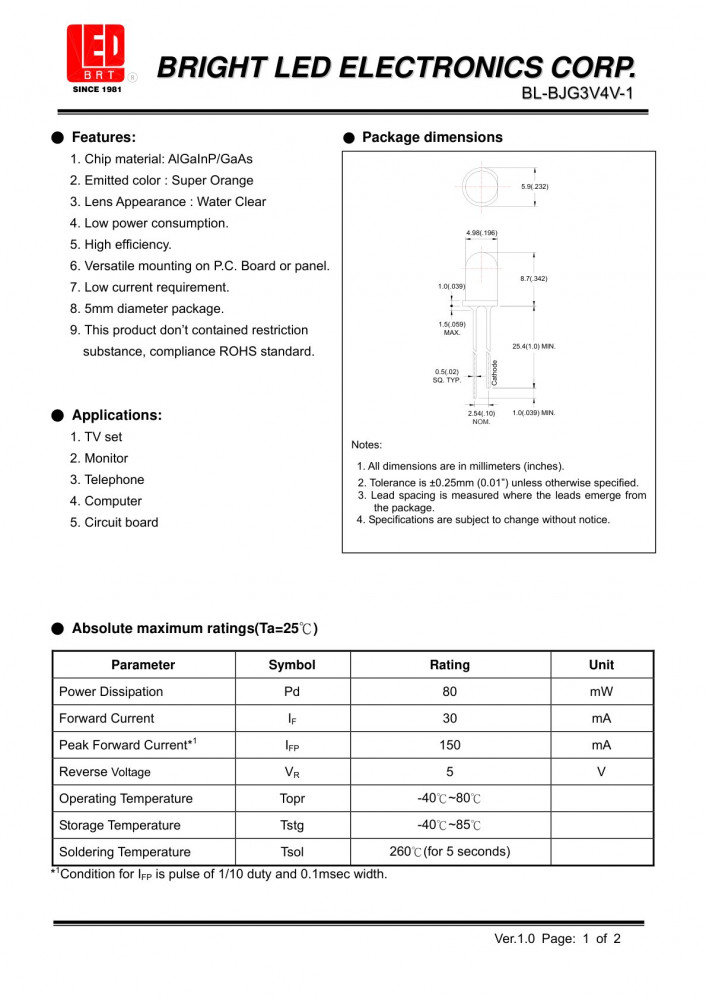 BL-BJG3V4V-1 datasheet page 1