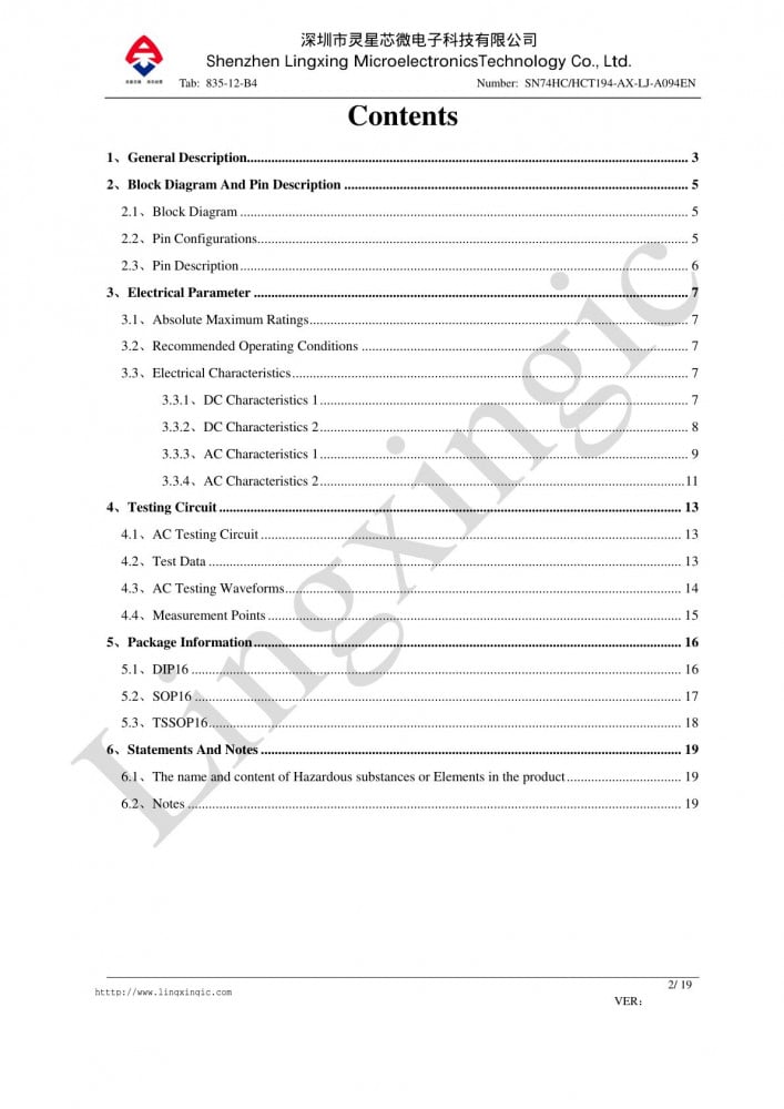 SN74HC194 specification page 2
