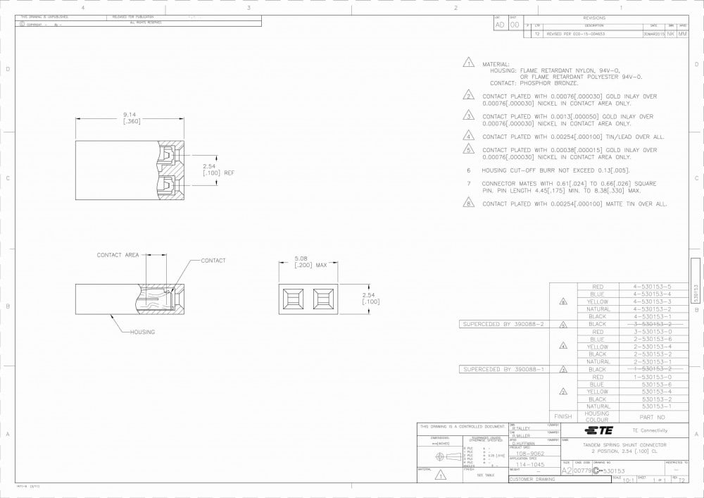TE Connectivity 530153-2 controlled drawing preview