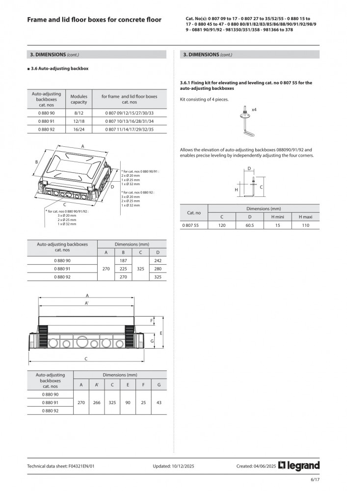 Legrand floor-box technical document, page 6