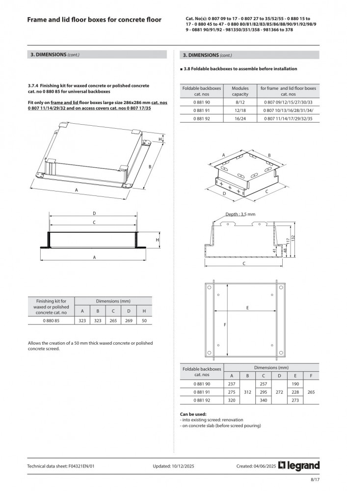Legrand floor-box technical document, page 8