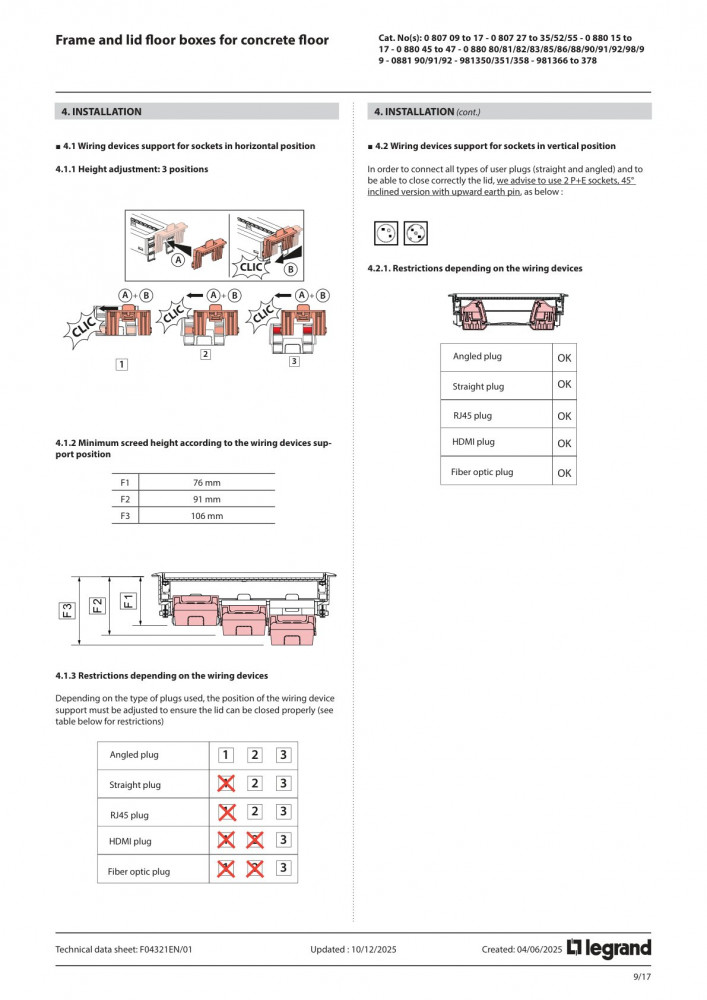 Legrand floor-box technical document, page 9