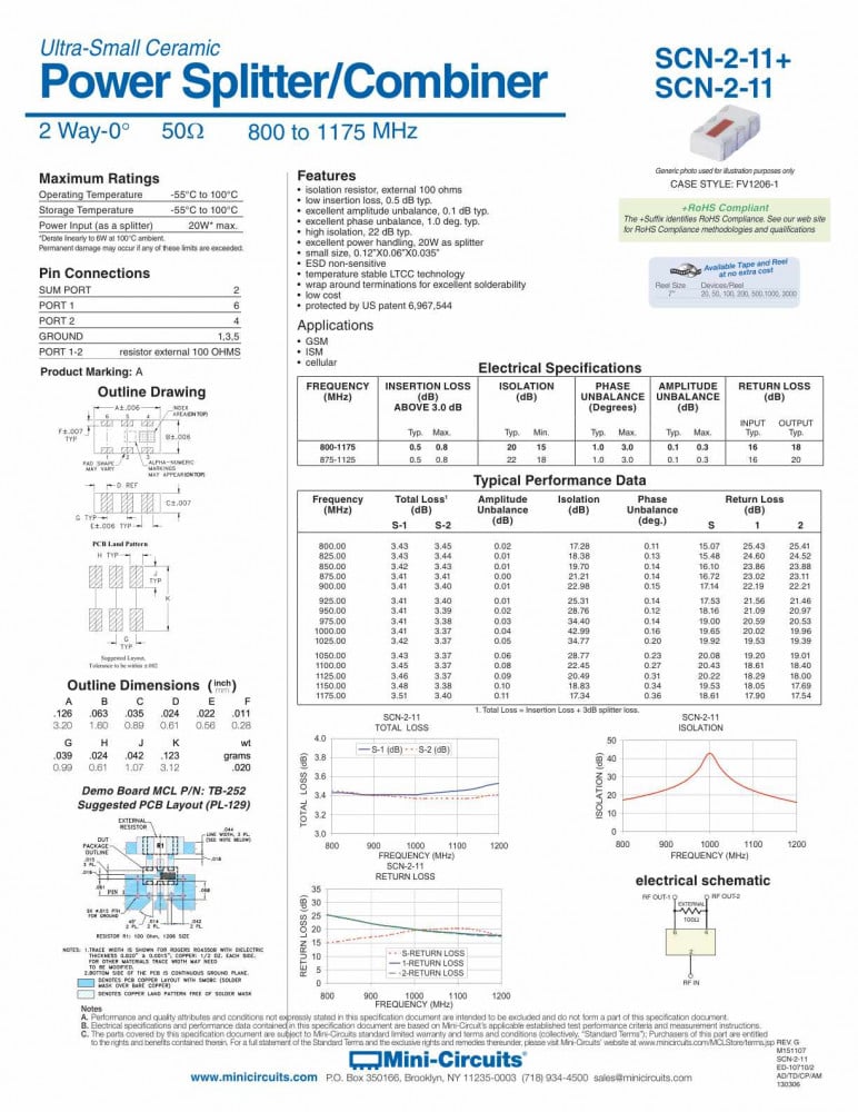 SCN-2-11+ technical datasheet page