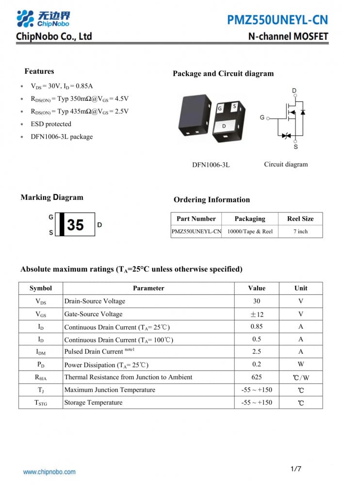PMZ550UNEYL-CN datasheet page 1