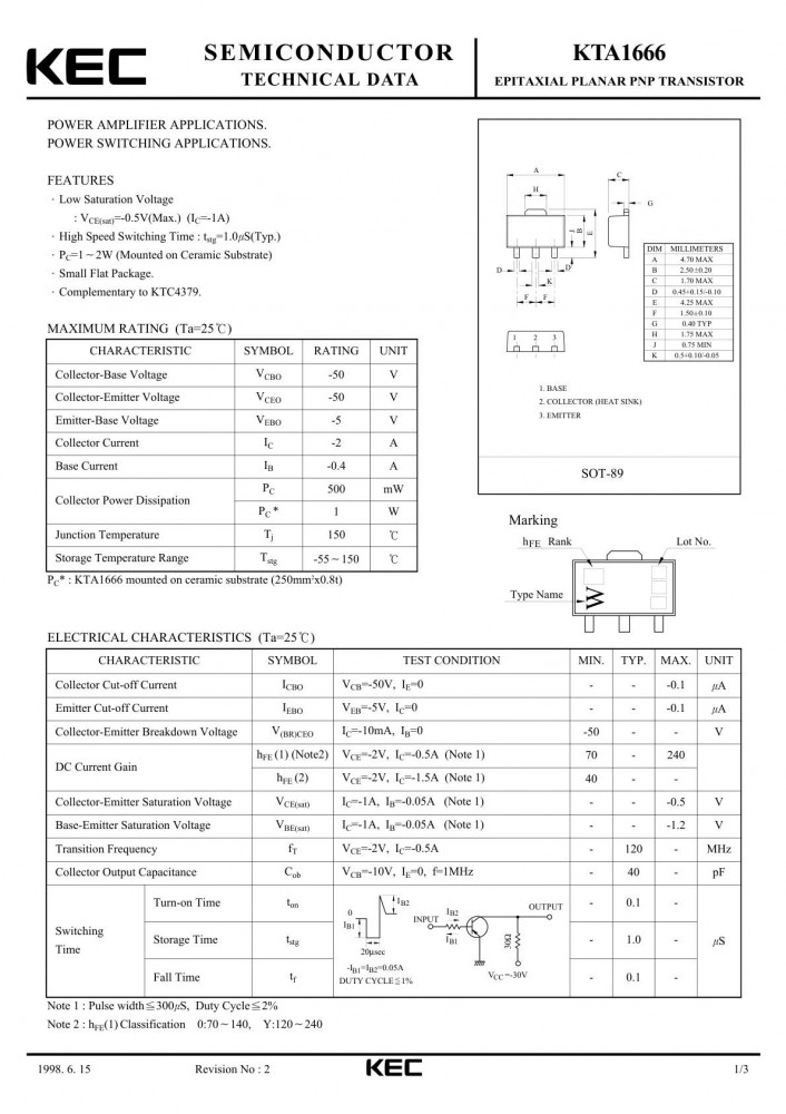 KTA1666-Y-RTF/P datasheet page 1
