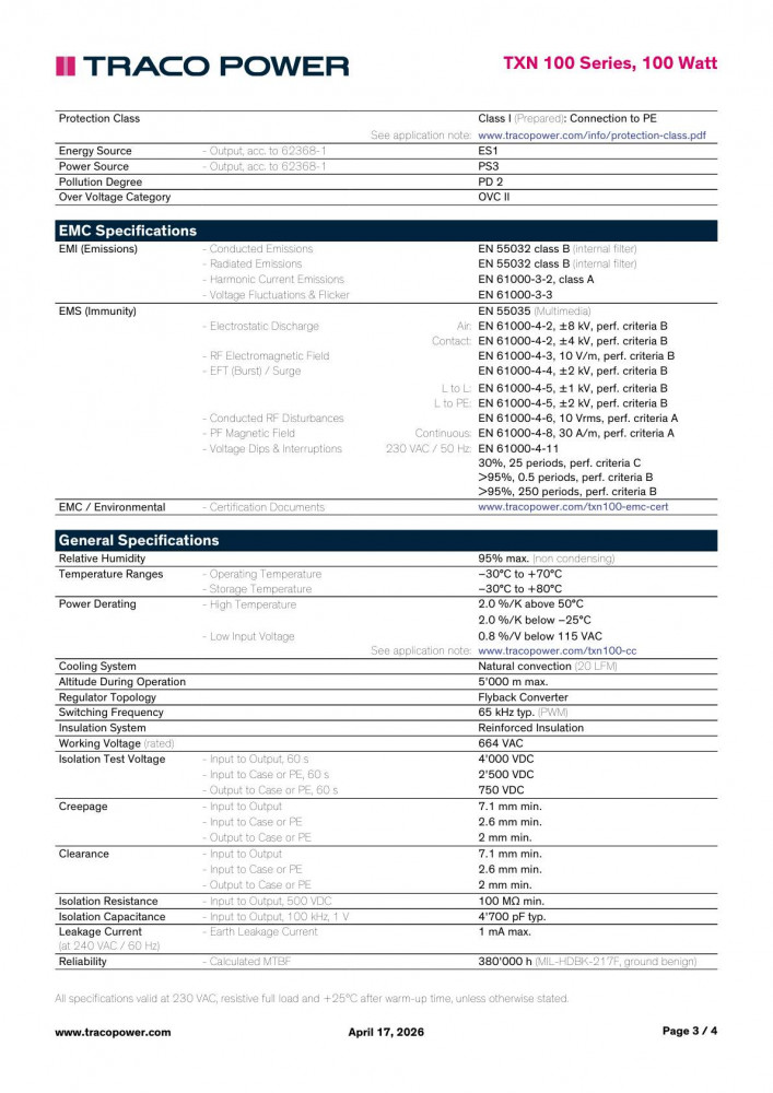 TXN 100 Series technical document page 3