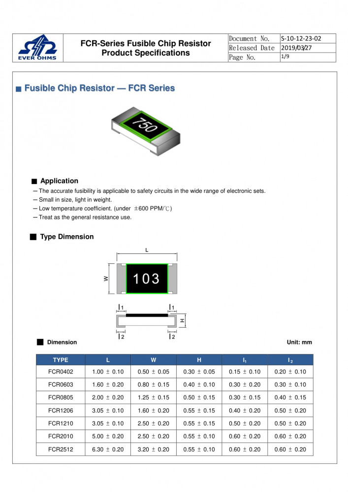 EVER OHMS FCR series specification page 1