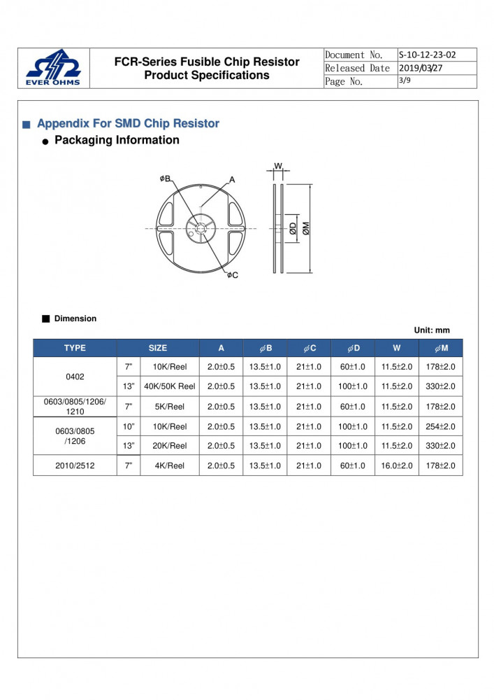 EVER OHMS FCR series specification page 3