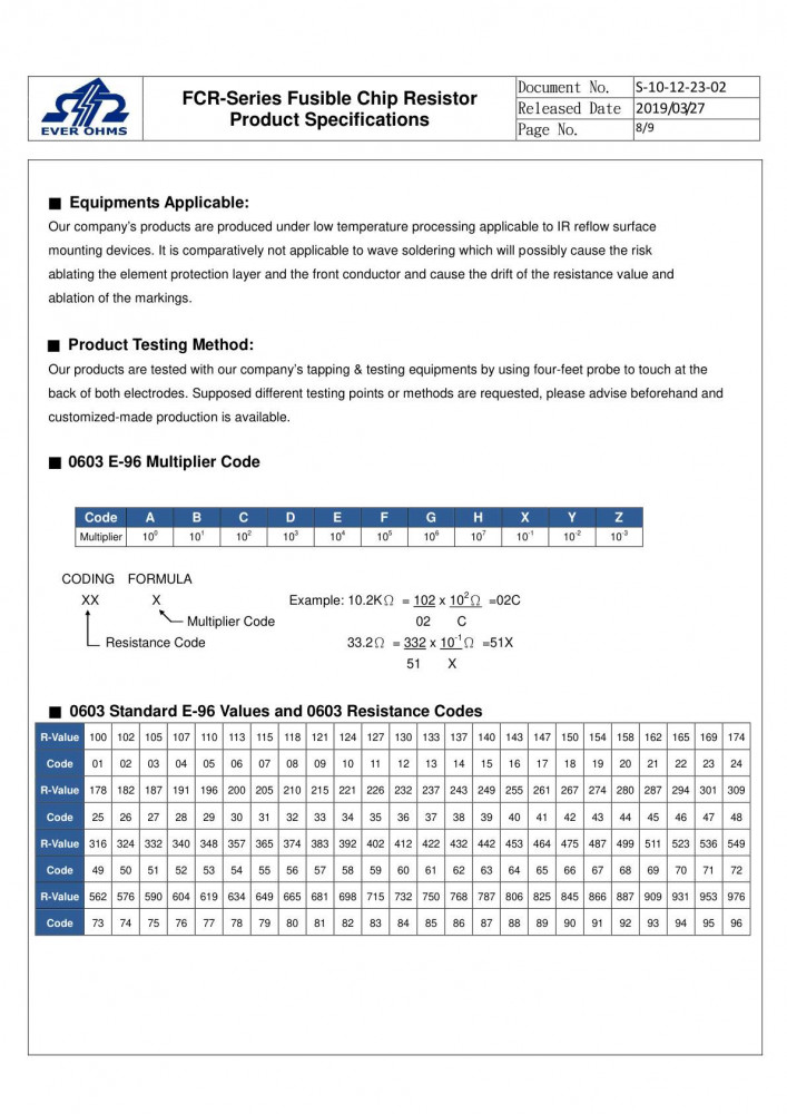 EVER OHMS FCR series specification page 8