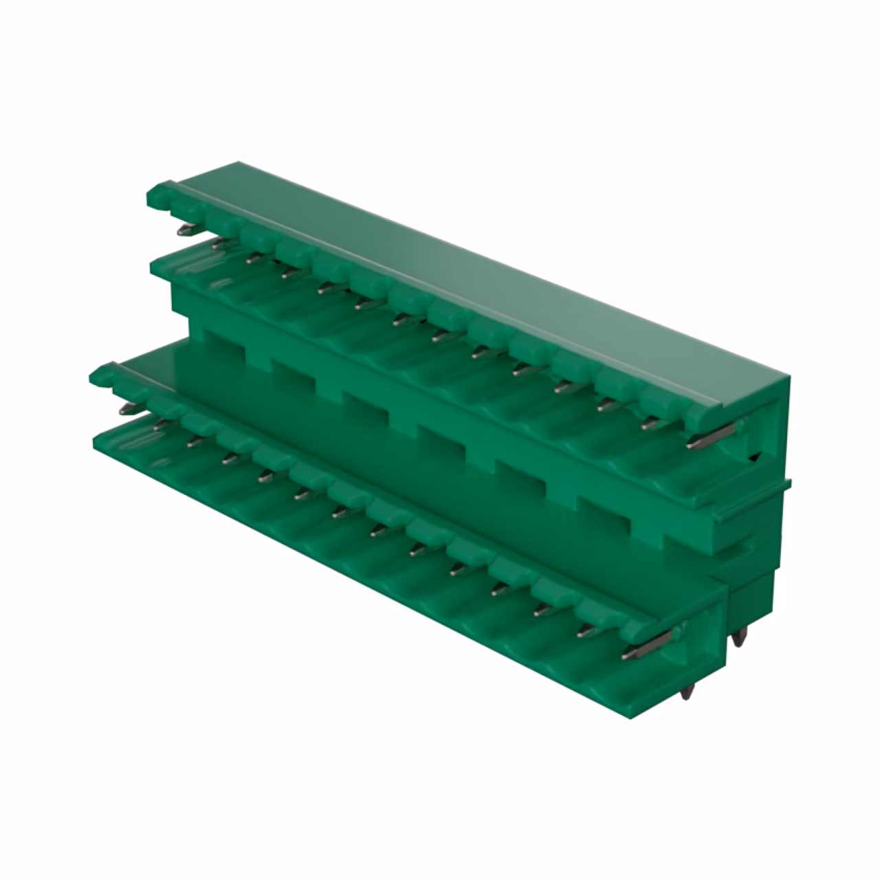 5.00mm Pitch Eurostyle Horizontal Dual Level PCB Header, Open Ends, Green Housing, 28 Circuits for sale