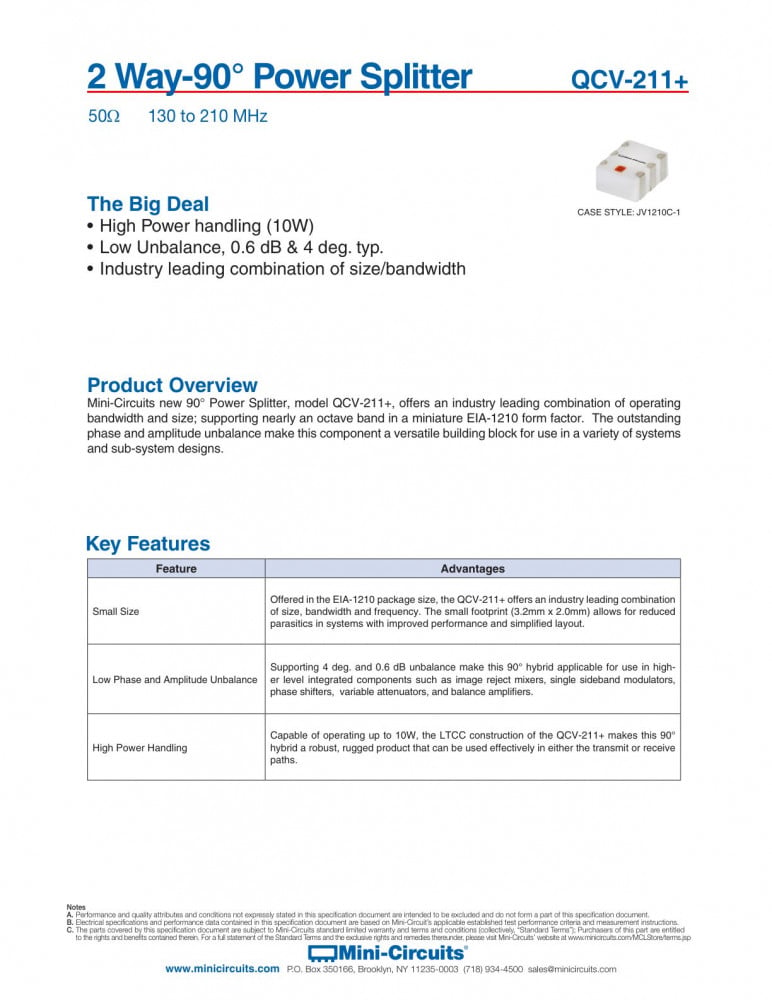 QCV-211+ datasheet page 1