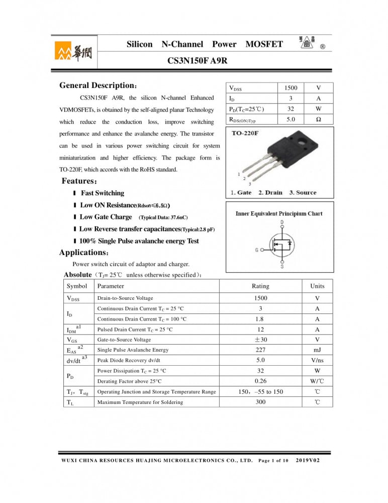 CS3N150FA9R datasheet page 1