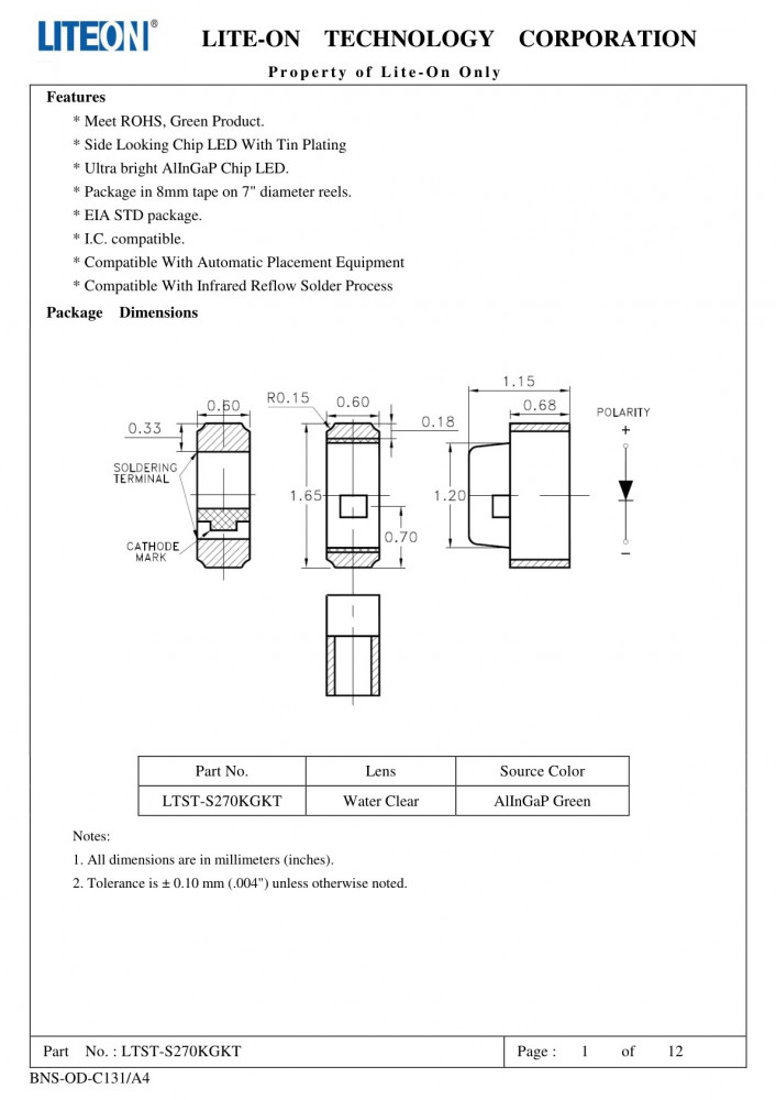 LTST-S270KGKT datasheet page 2