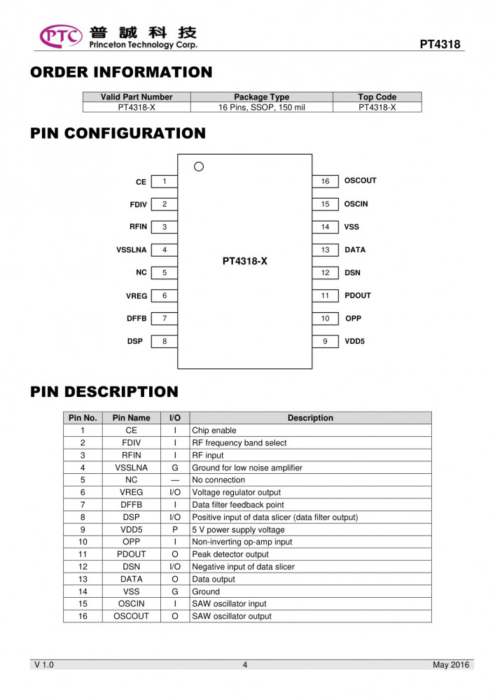PT4318-X datasheet page 4