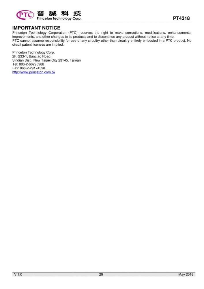PT4318-X datasheet page 5