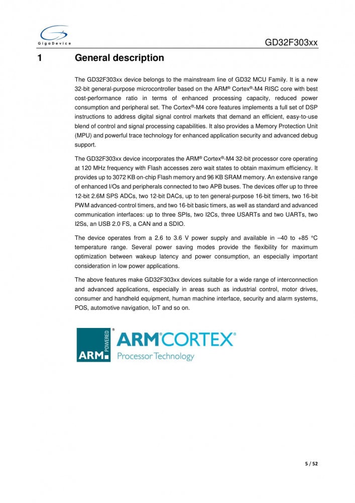 GD32F303xx datasheet page 6