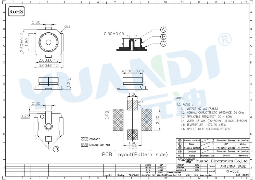 Yuandi RF-002 antenna base drawing