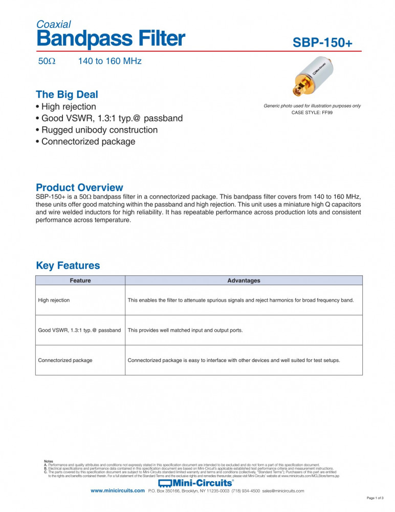 SBP-150+ datasheet page 1