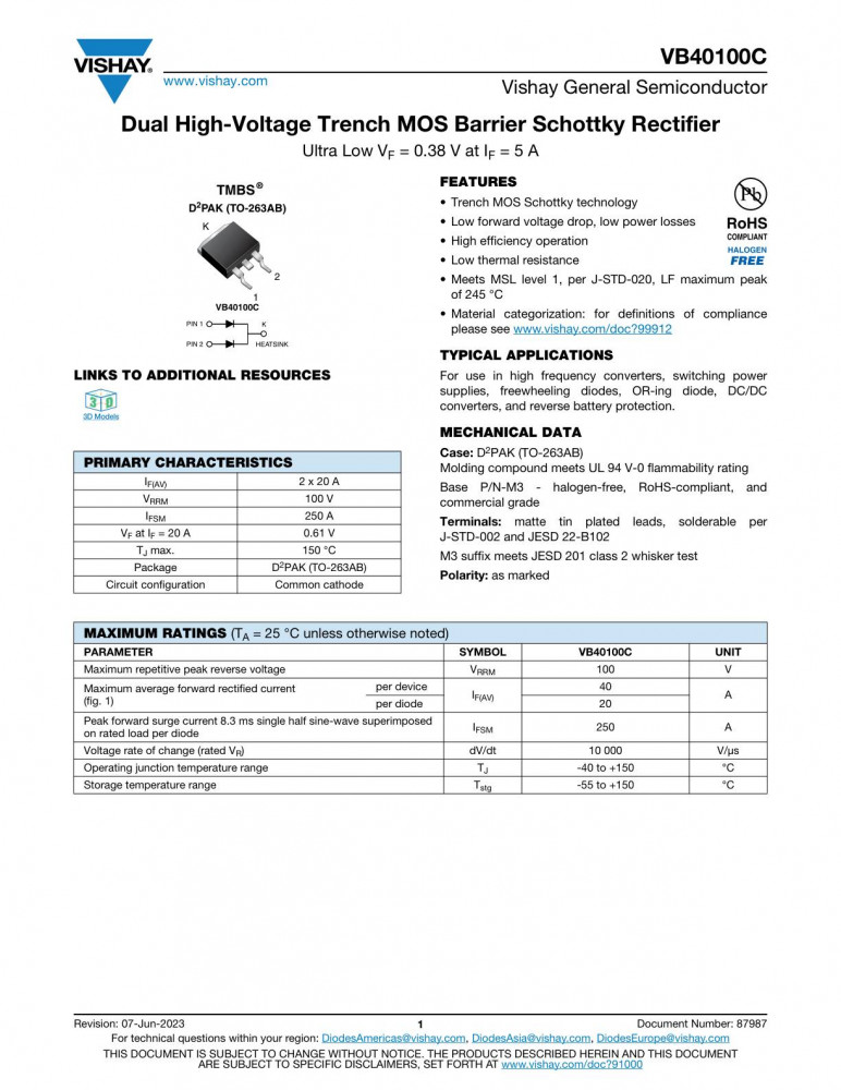VB40100C-M3 datasheet page 1