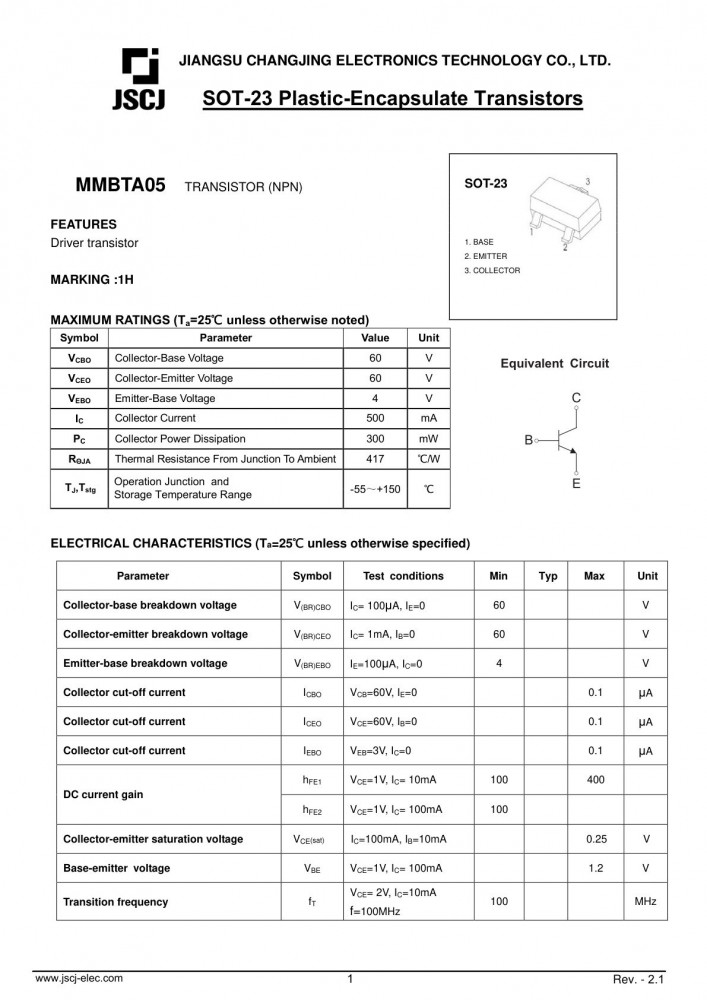 MMBTA05 datasheet page 1