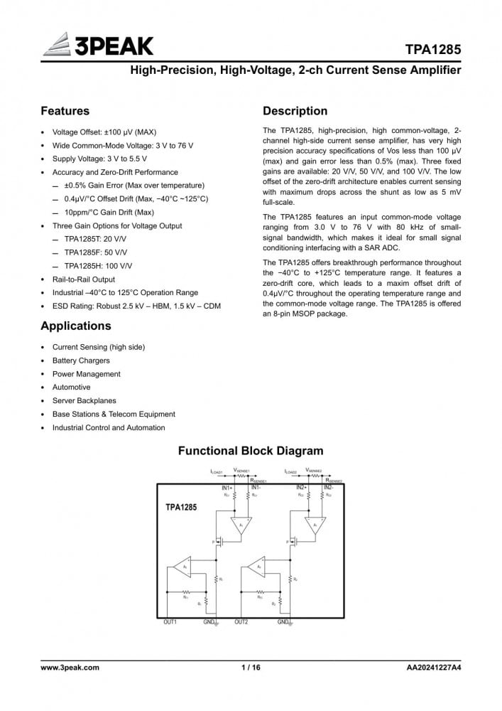 TPA1285T-VR-S datasheet page 1