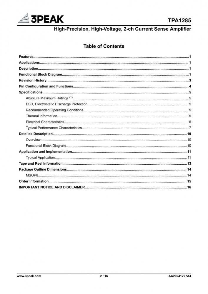 TPA1285T-VR-S datasheet page 2