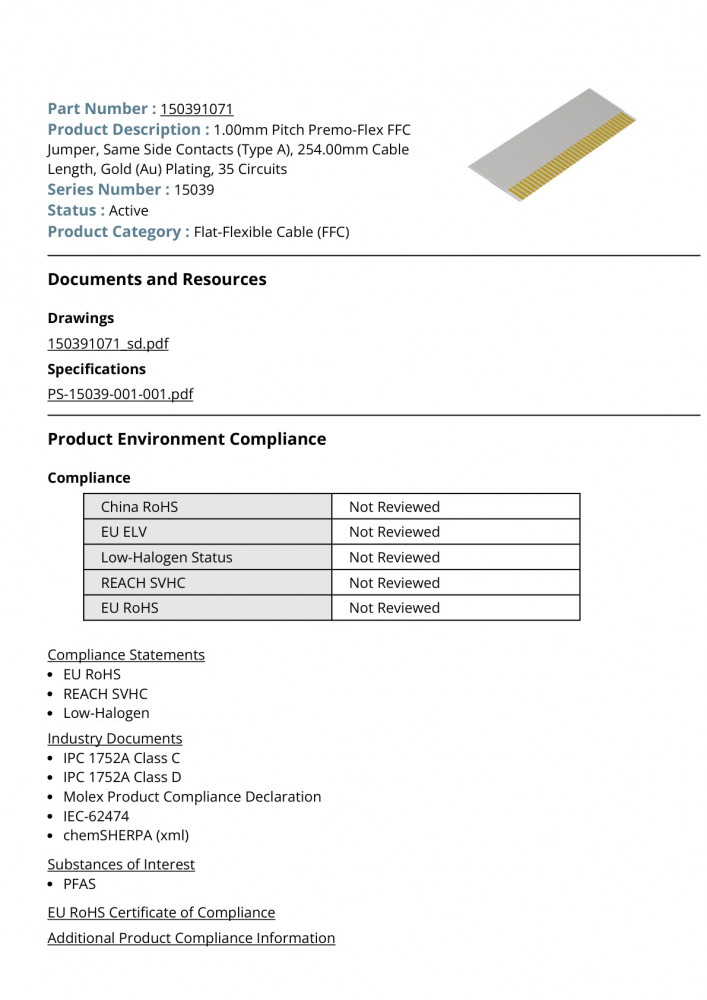 Molex FFC family specification, document page 1