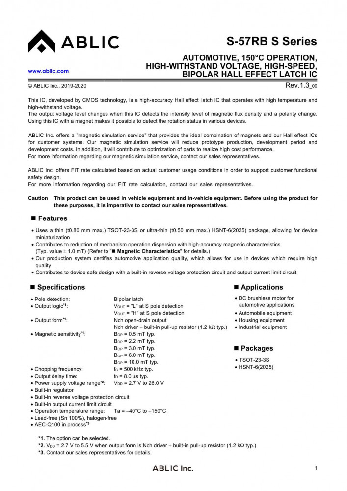 ABLIC S-57RB series datasheet page 1