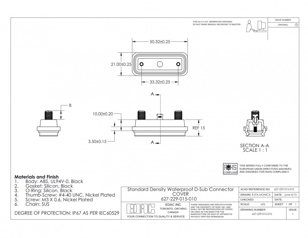 EDAC 627-229-015-010 technical drawing