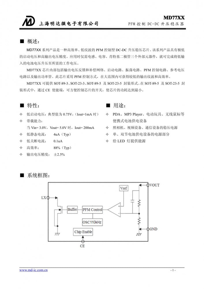 MD7736 datasheet page 1