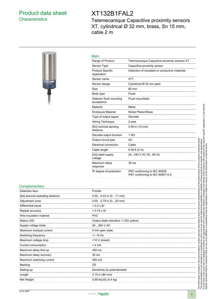 XT132B1FAL2 technical document page 1