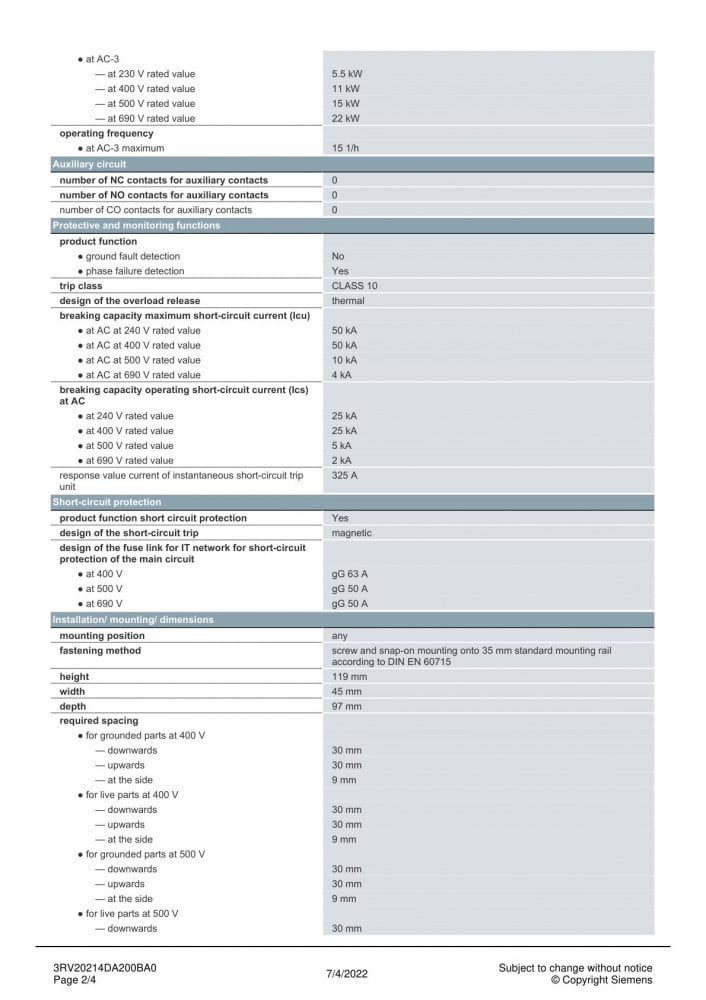 SIEMENS 3RV20214DA200BA0 technical document page 2