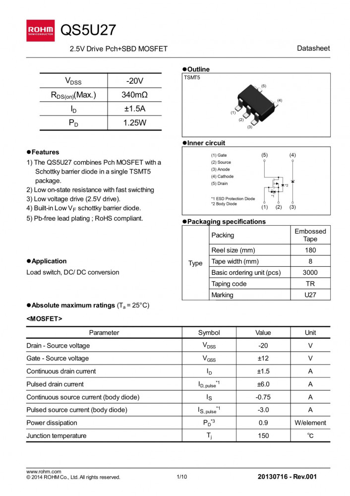 QS5U27TR datasheet page 1
