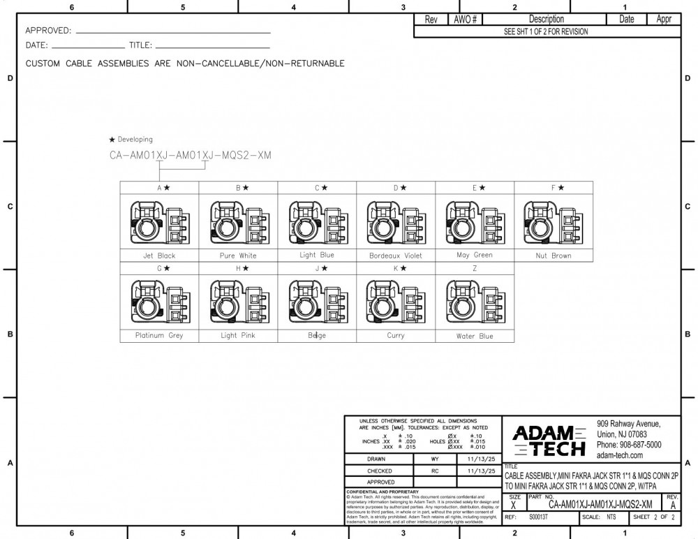 Adam Tech cable assembly drawing, page 2
