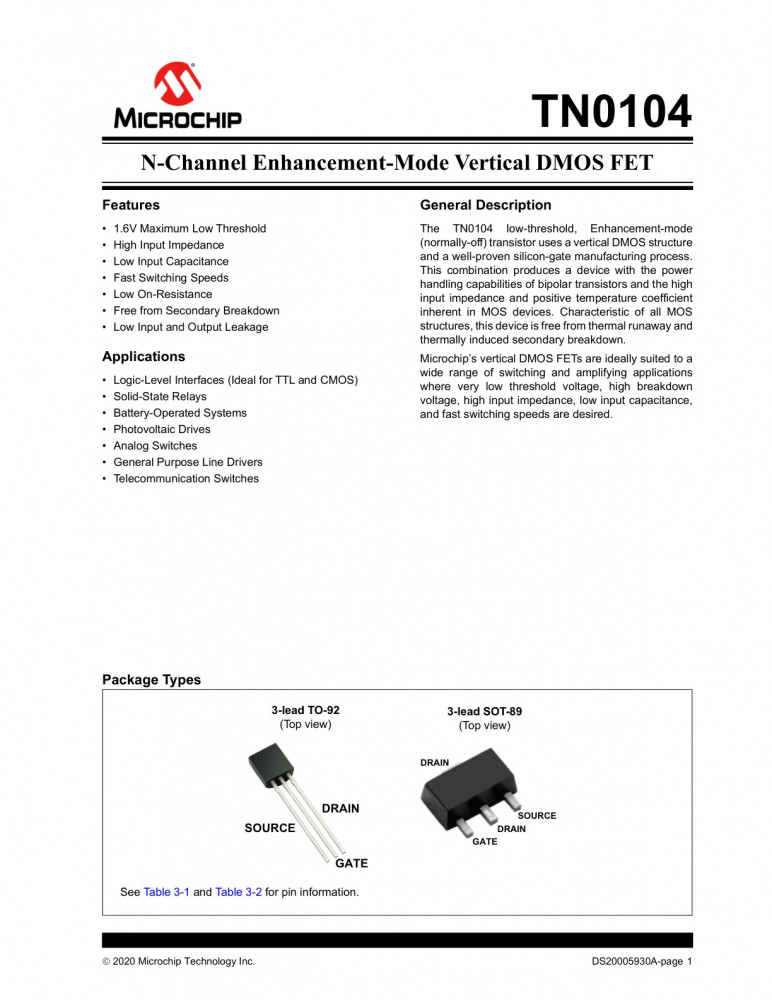 TN0104N3-G datasheet page 1