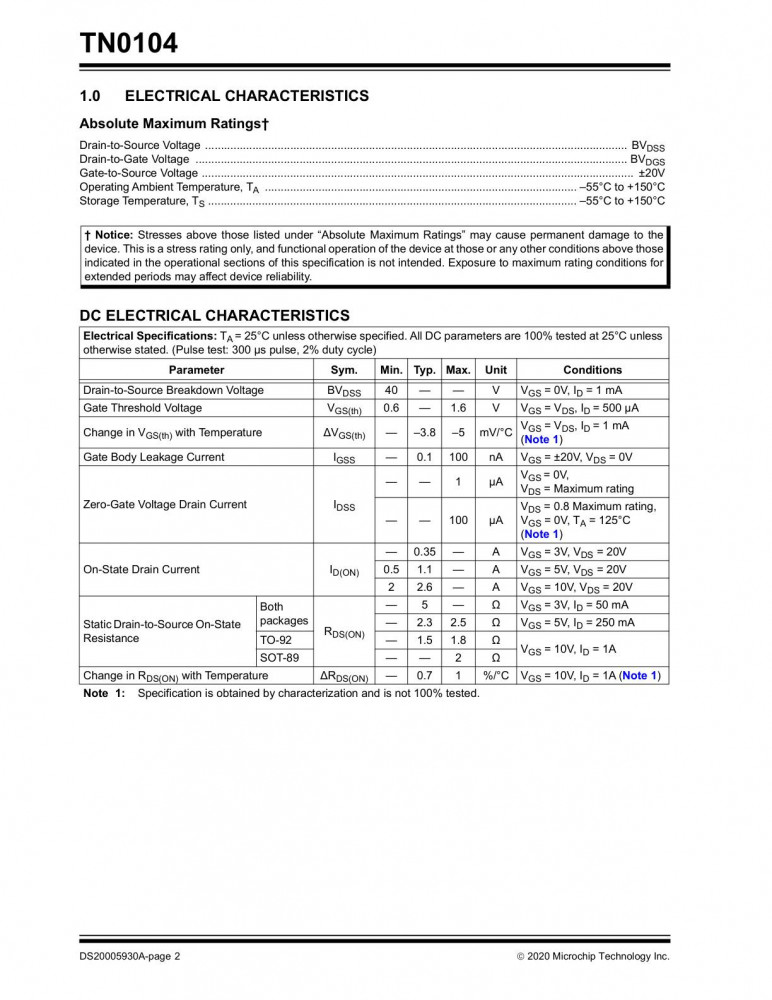 TN0104N3-G datasheet page 2