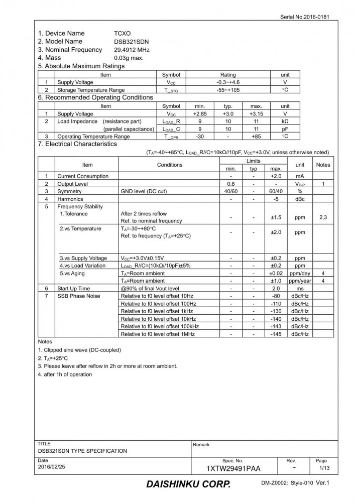 KDS DSB321SDN specification page 2