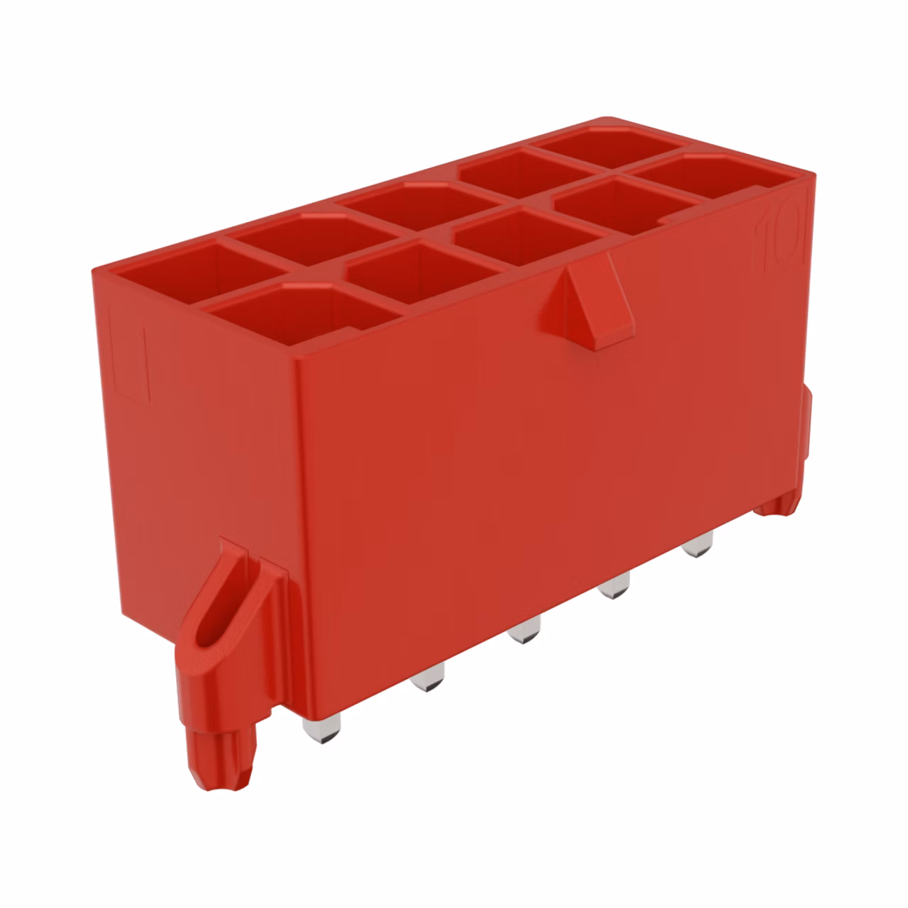 Mega-Fit ColorLock Vertical Header with Crush Pegs, 5.70mm Pitch, Through Hole, Dual Row, 10 Circuits, Matte Tin (Sn) Plating, 3.73mm Tail Length, Glow-Wire Capable, Tray, Red for sale