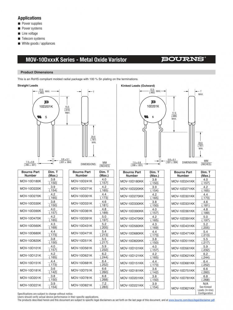 BOURNS MOV-10DxxxK datasheet page 2