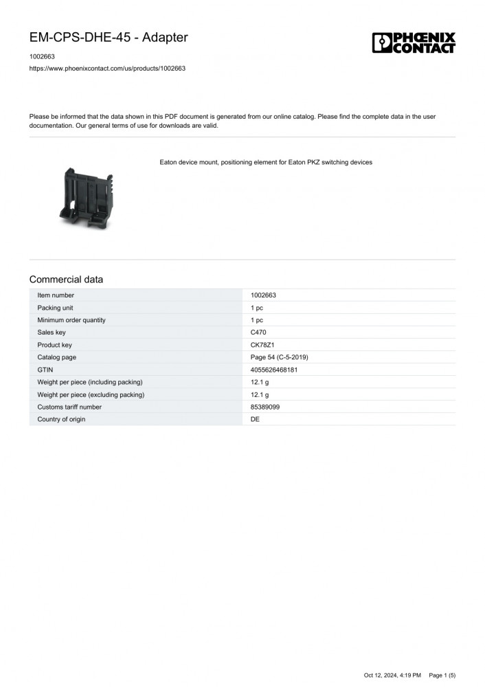 Phoenix Contact 1002663 technical document page 1