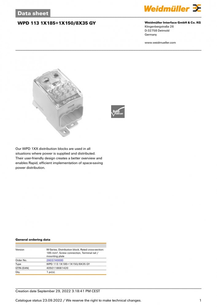 WEIDMULLER WPD 113 technical document page 1