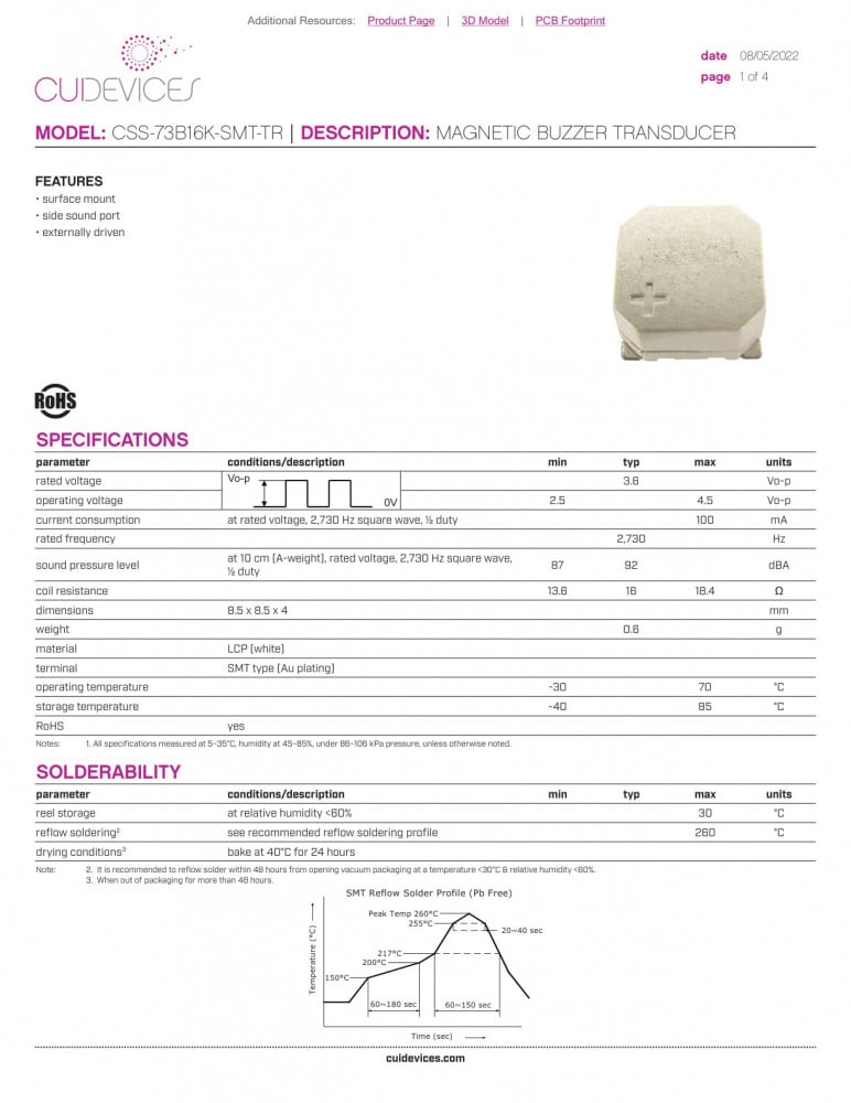 CSS-73B16K-SMT datasheet page 1