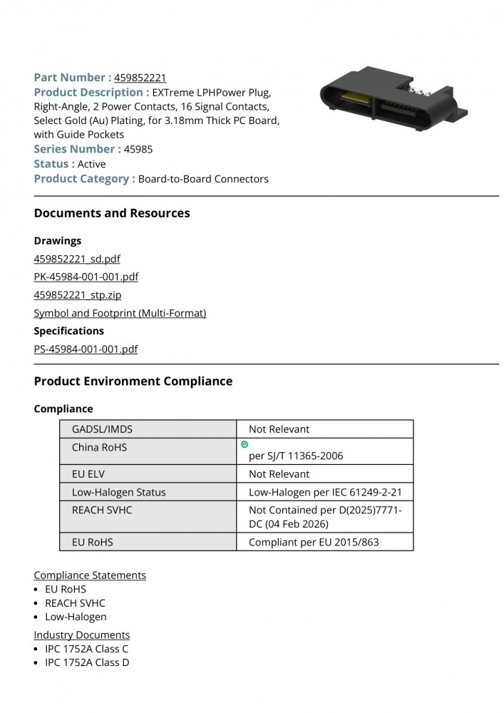 MOLEX 459852221 technical document page 1